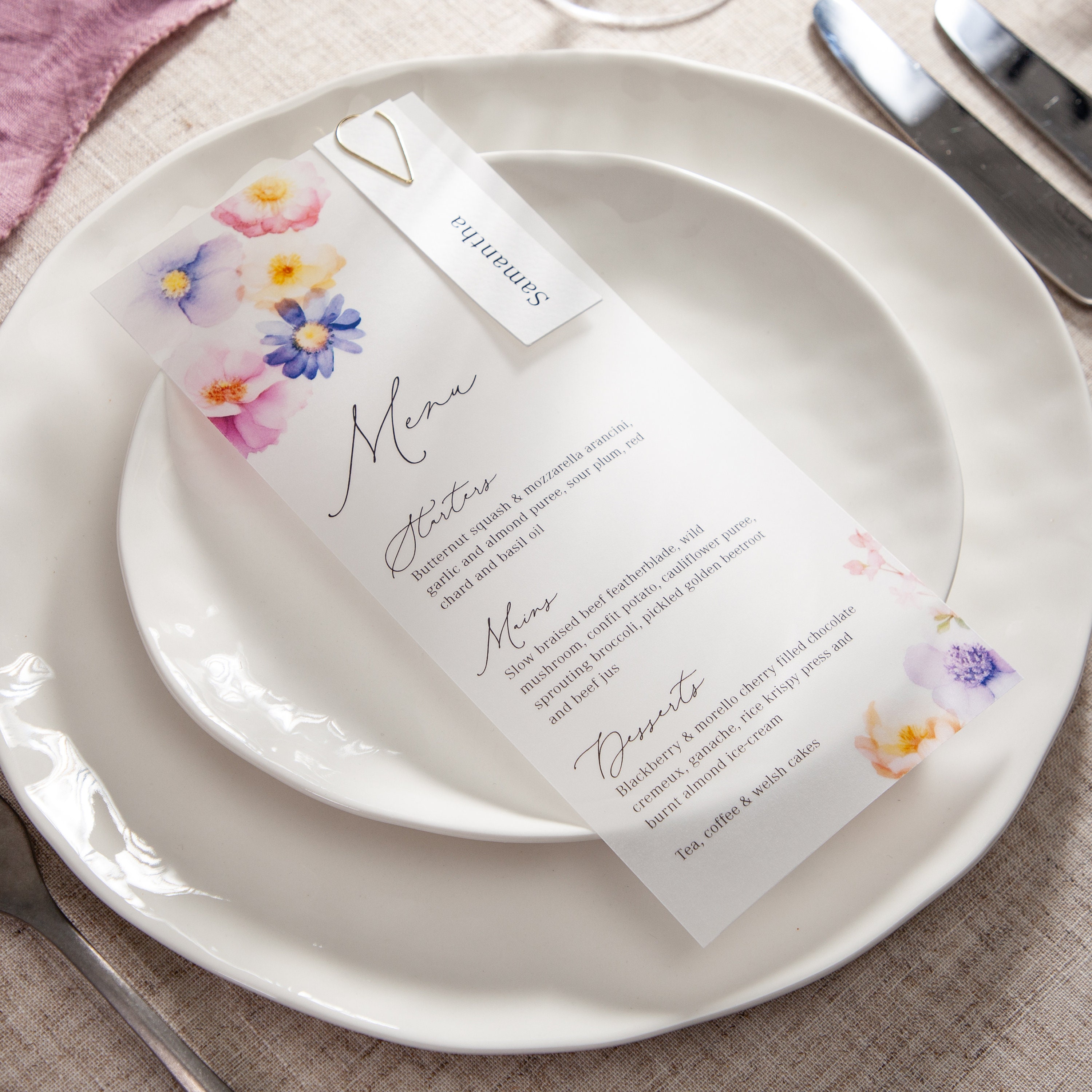 Pressed Floral Vellum Wedding Menus - Etsy