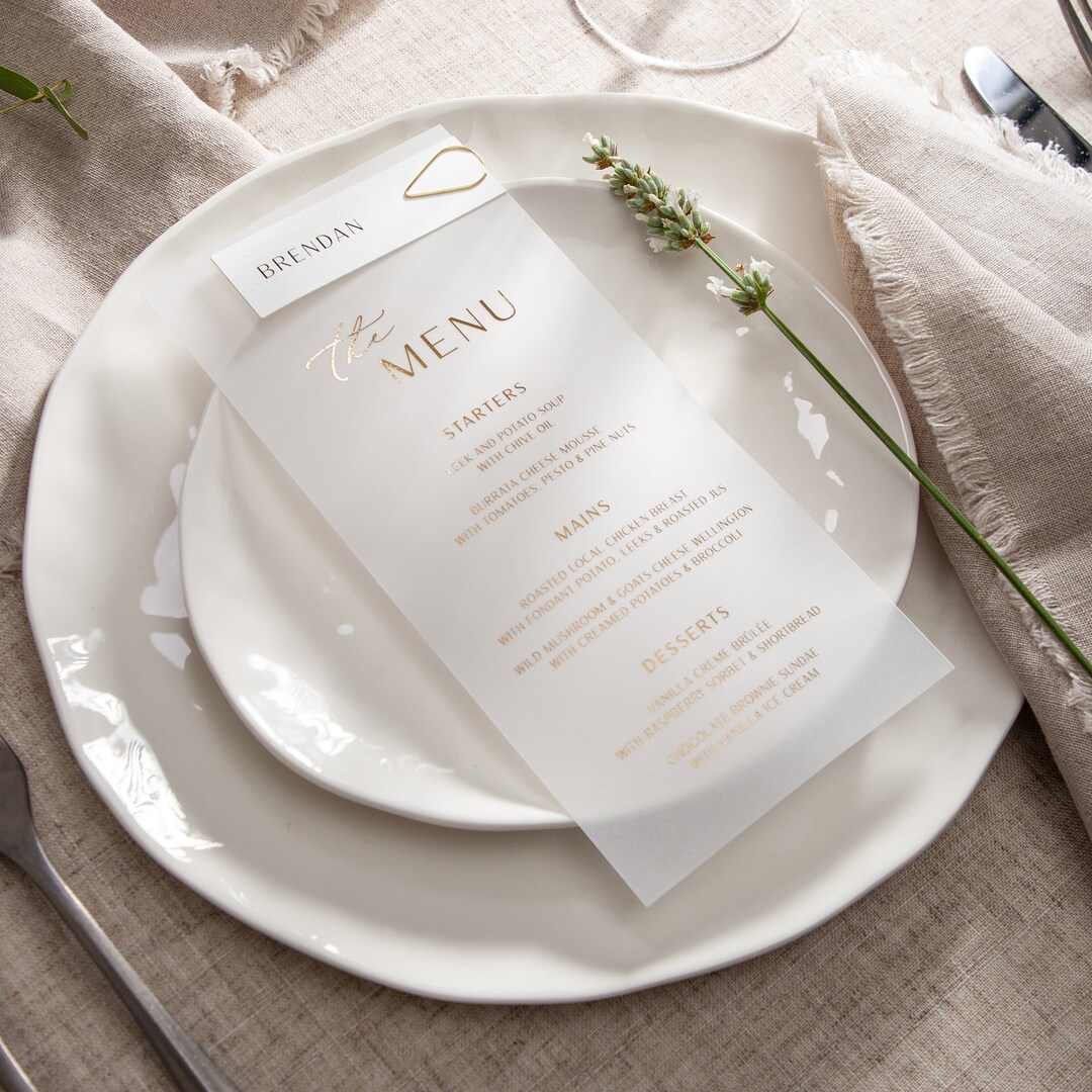 Modern Elegance Foiled Vellum Wedding Menus - Etsy
