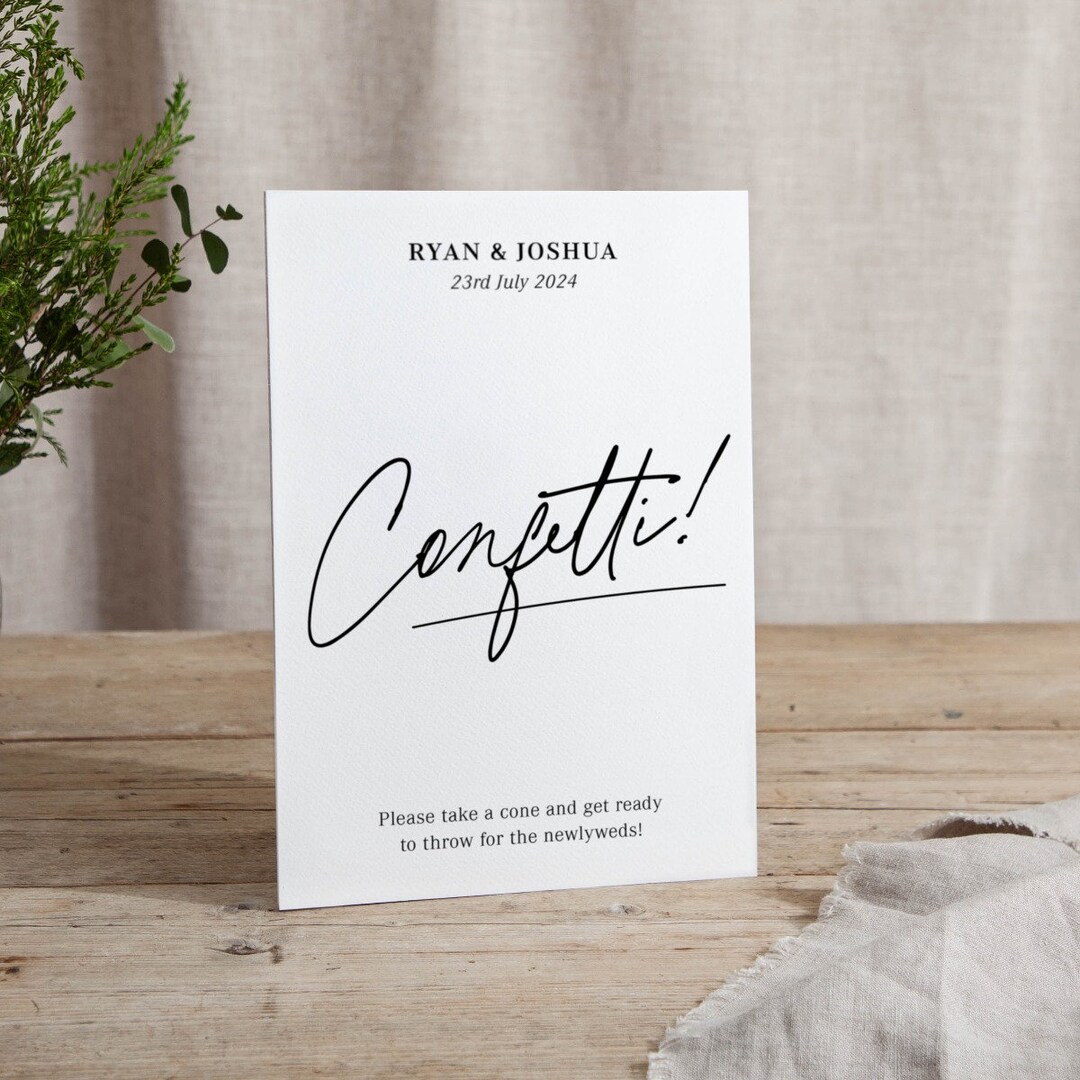 Autograph Wedding Confetti Sign on the Day Signage Personalised A5 A4 ...