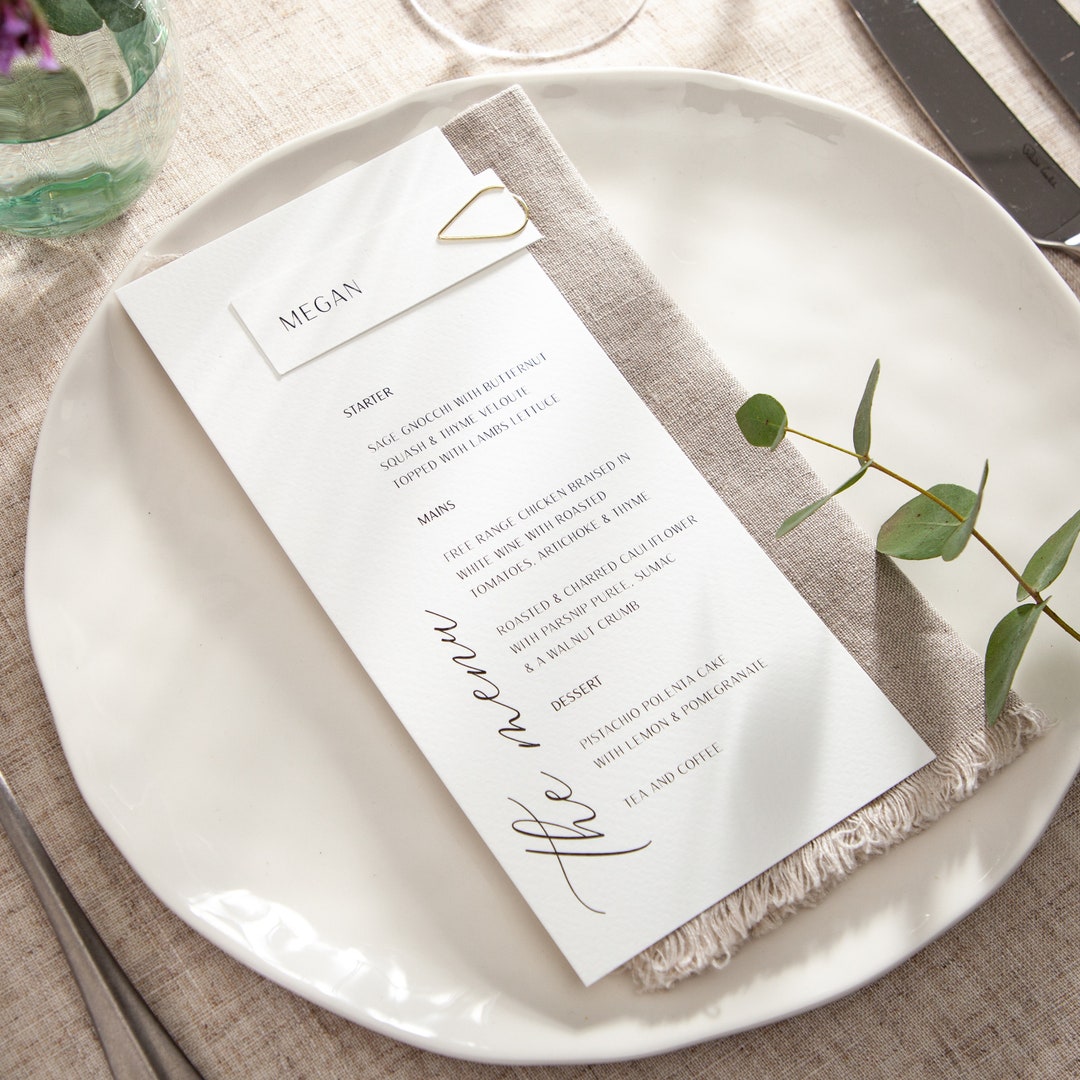 Simple Elegance White Wedding Menus - Etsy