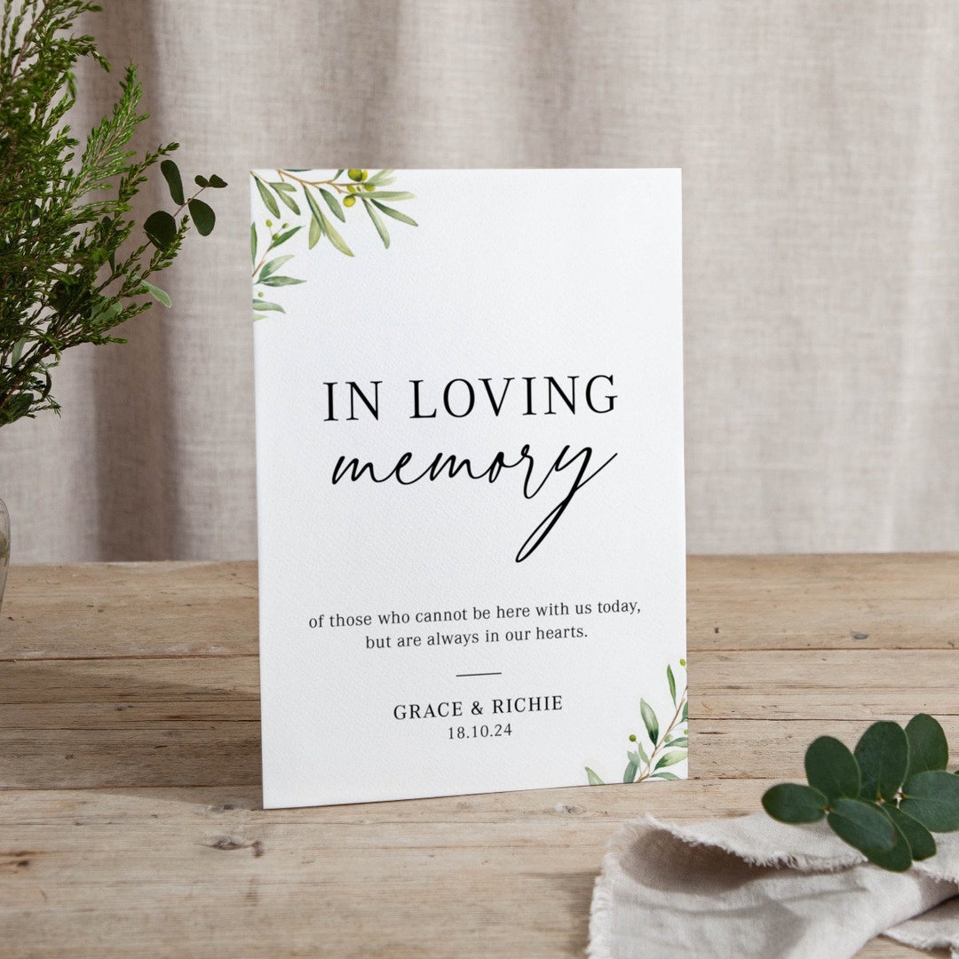Olive in Loving Memory Wedding Sign on the Day Signage Personalised A5 ...