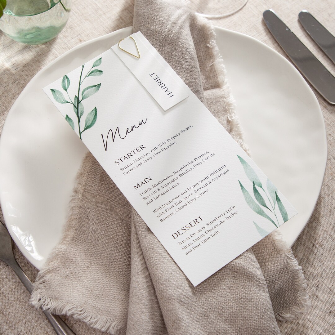 Watercolour Leaves White Wedding Menus - Etsy