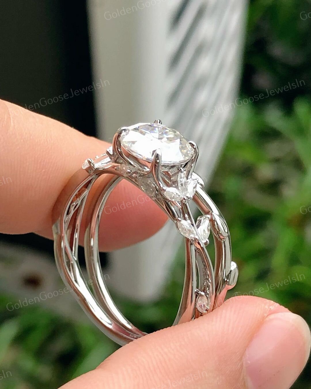Leaf and Vines Moissanite Bridal Set, Feminine Moissanite Ring Design ...