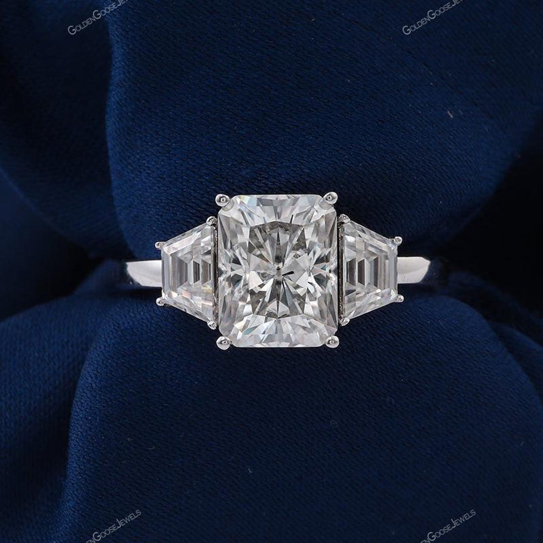 Certify 3.00 Ct Radiant Cut Lab Grown Diamond 18K White Gold Three ...