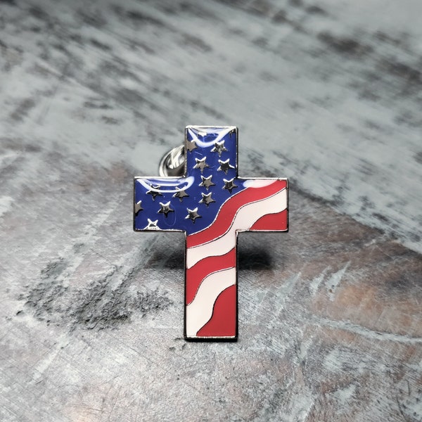 American Flag With Cross Pin Etsy