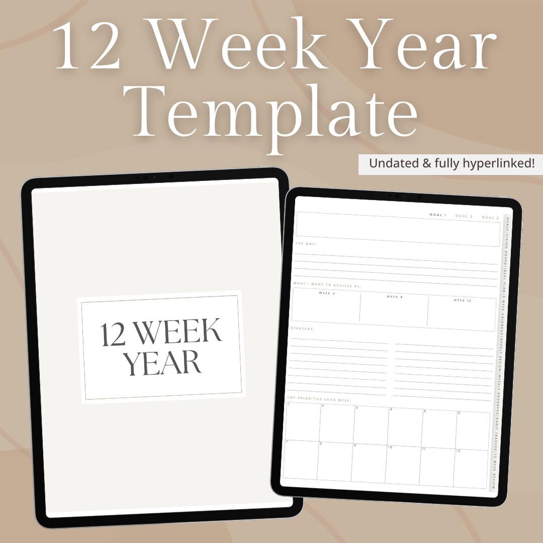 12 Week Year Digital Planner | Hyperlinked & Undated Goal Setting ...