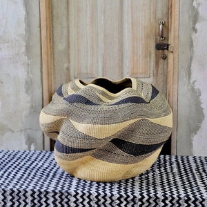 Woven Bolga Basabasa Basket, Wavy Art Basket, Large Rattan Flower Pot ...