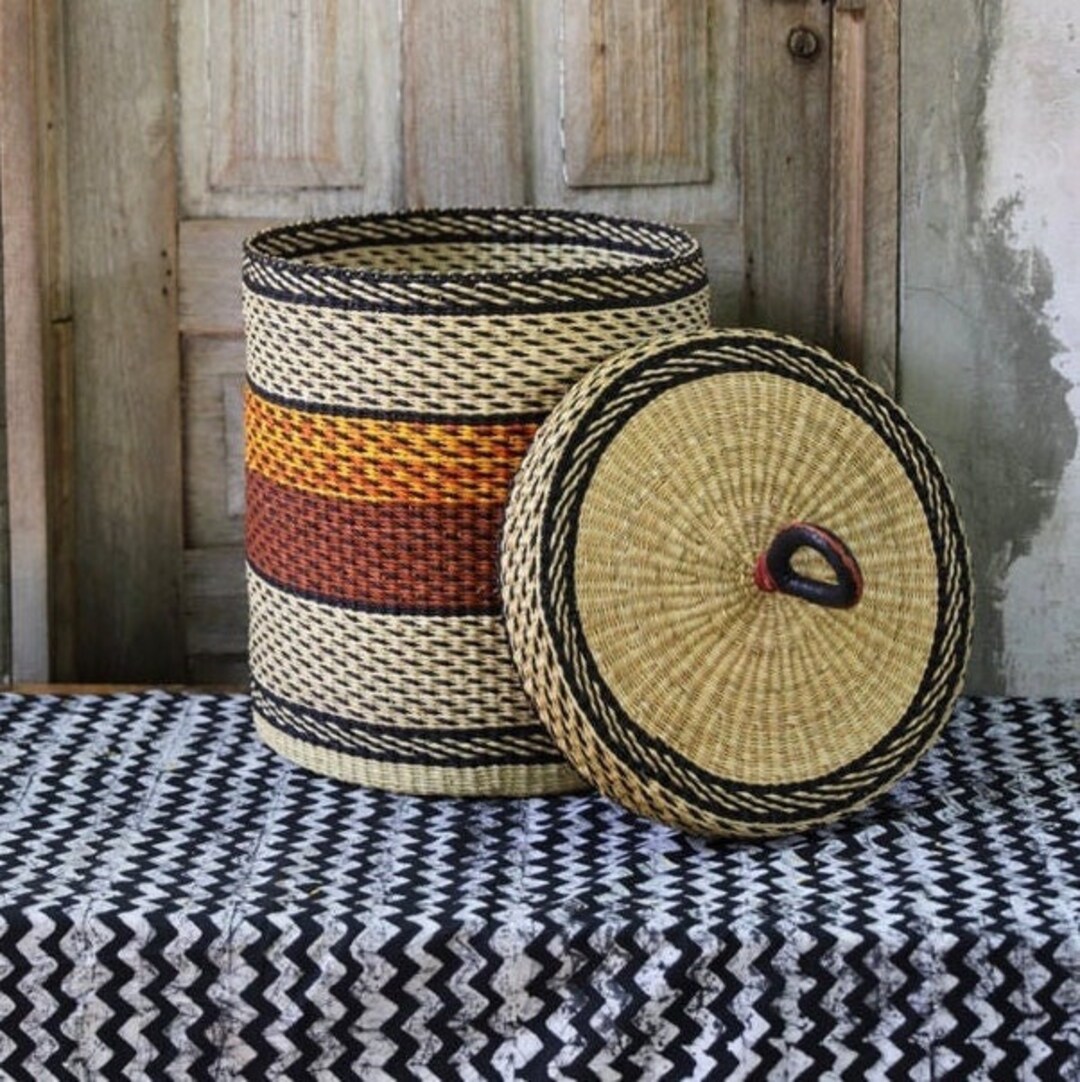 Handwoven Laundry Basket With Lid, Woven Floor Storage Basket, Bathroom ...