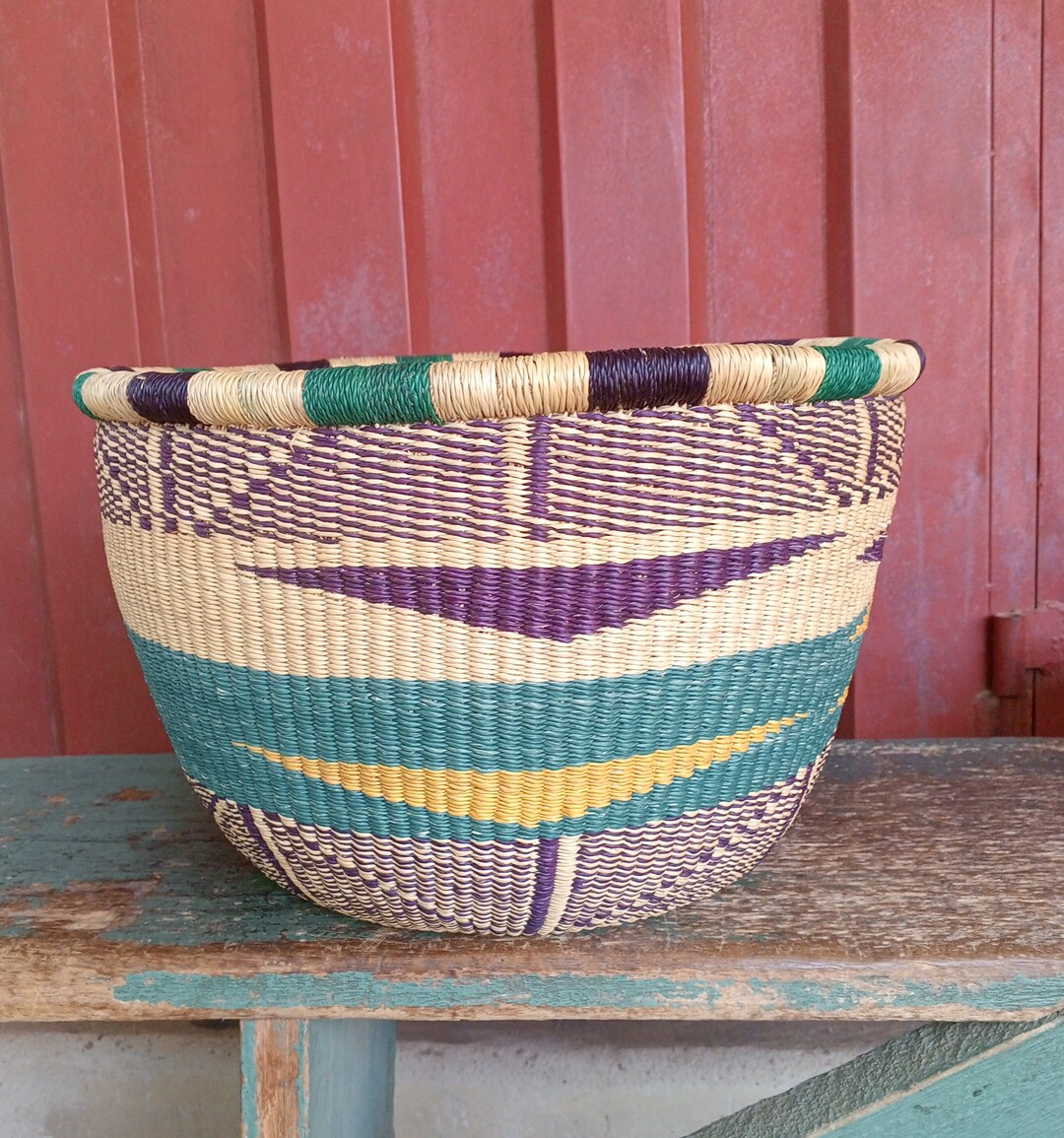 Handwoven Table Basket, Woven Fruit Storage Basket, Native Bolga Basket ...