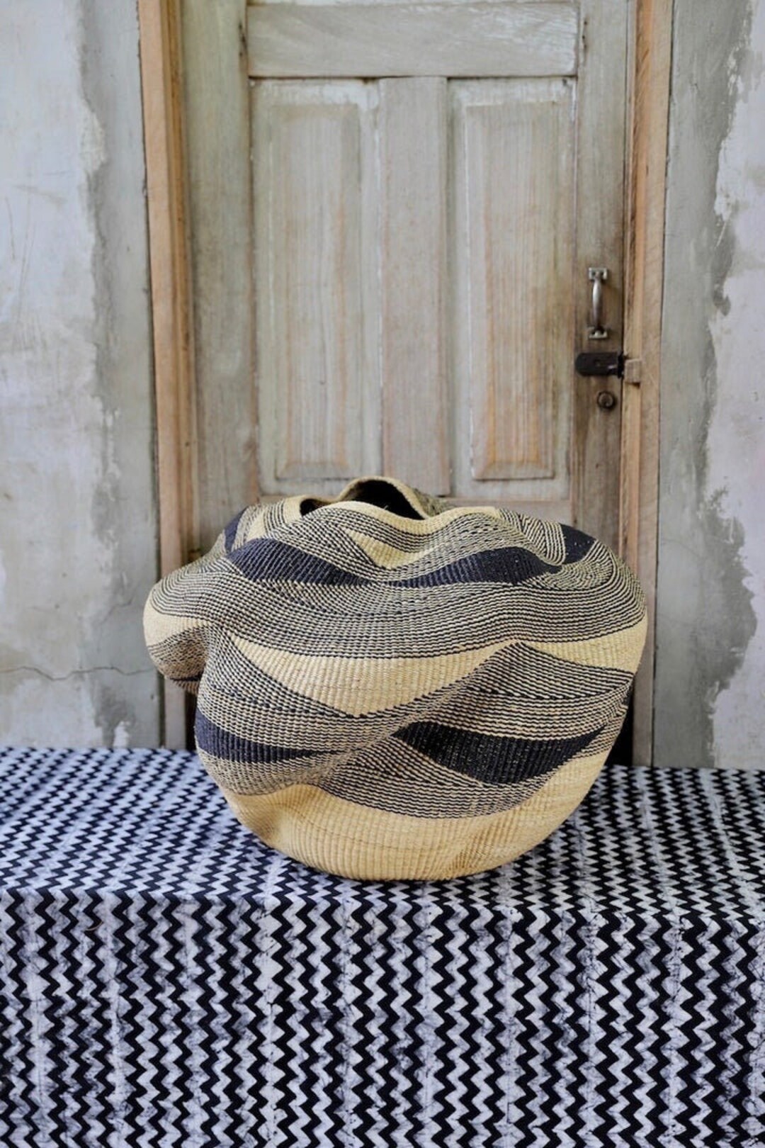 Woven Bolga Basabasa Basket, Wavy Art Basket, Large Rattan Flower Pot ...