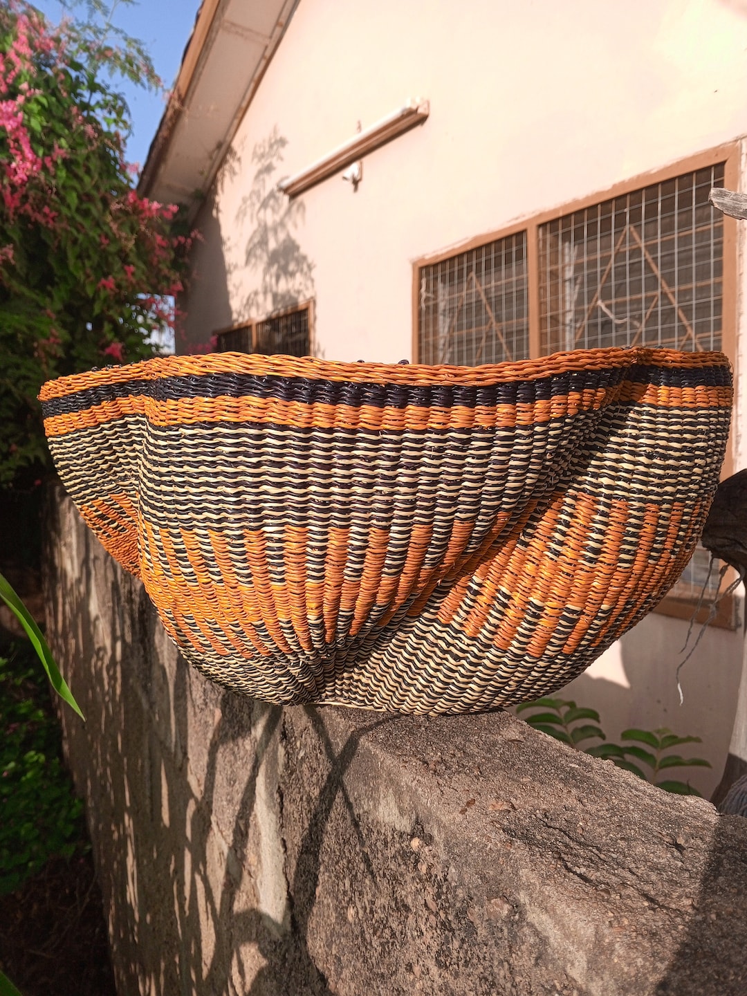 Handwoven Wavy Bolga Storage Basket, Beautiful Storage Basket, Home ...