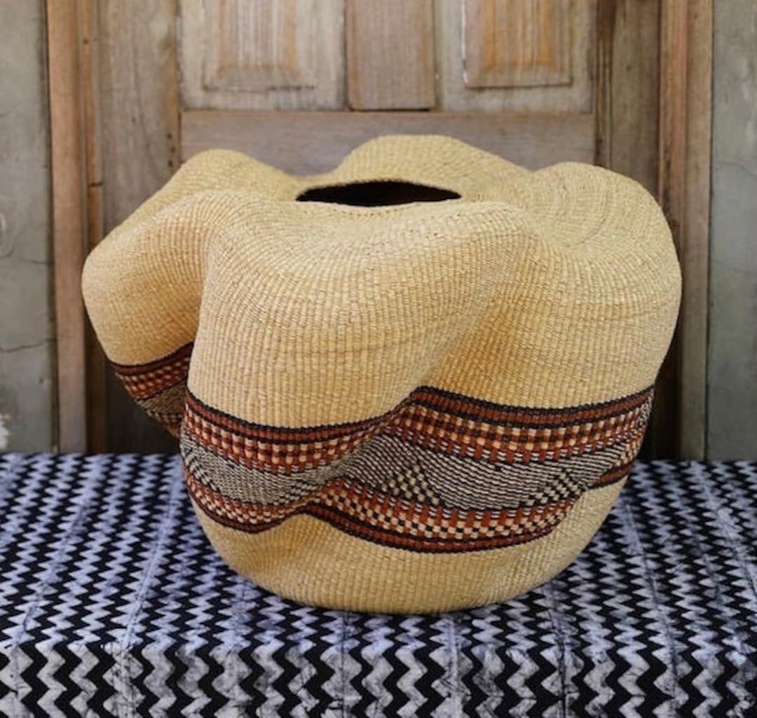 Handwoven Bolga Art Basket, Woven Big Flower Pot Basket, Bolga Design ...