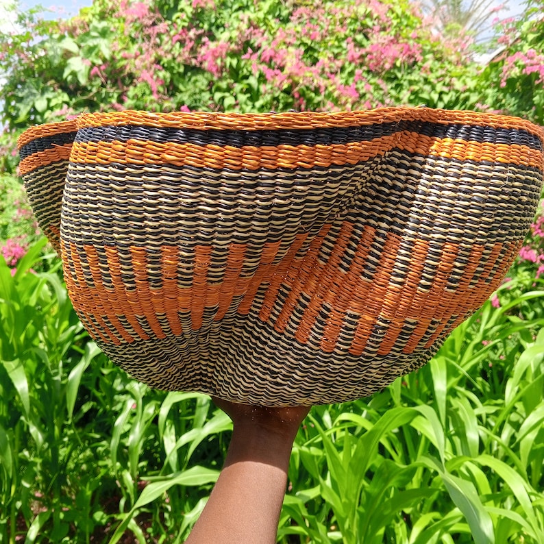 Handwoven Wavy Bolga Storage Basket, Beautiful Storage Basket, Home ...