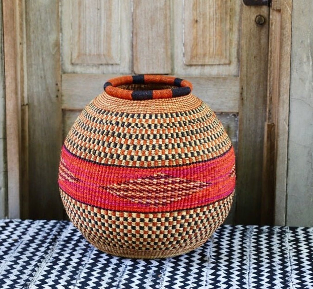 Indoor Straw Flower Vase, Handmade Flower Vase, Large Planter Pot ...