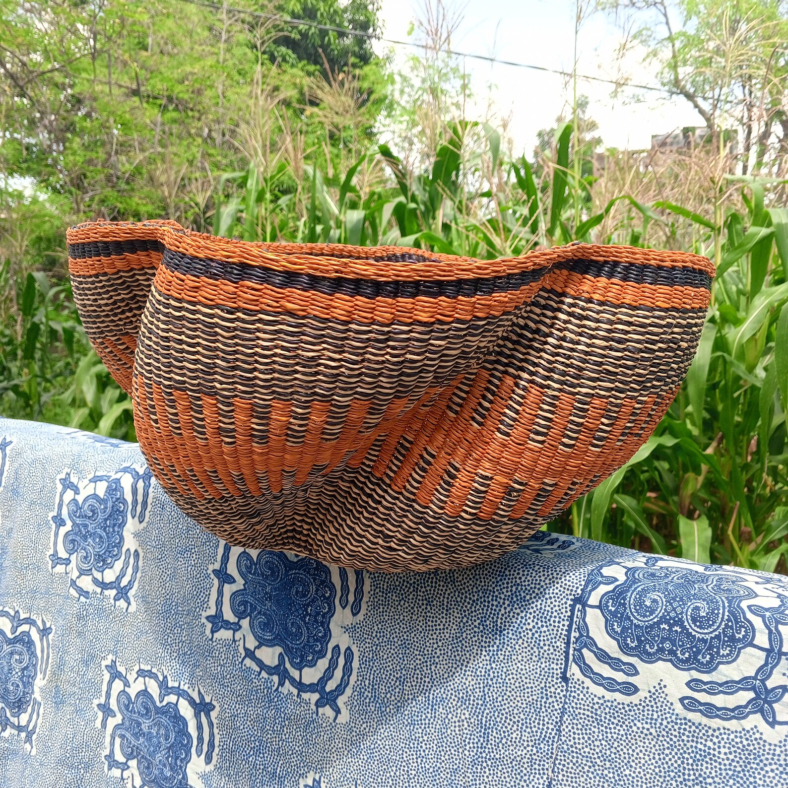 Handwoven Wavy Bolga Storage Basket, Beautiful Storage Basket, Home ...