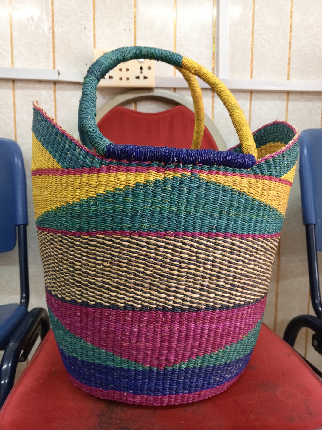 U-shopper Straw Basket| Shopping Basket With Leather Handle| Camping ...