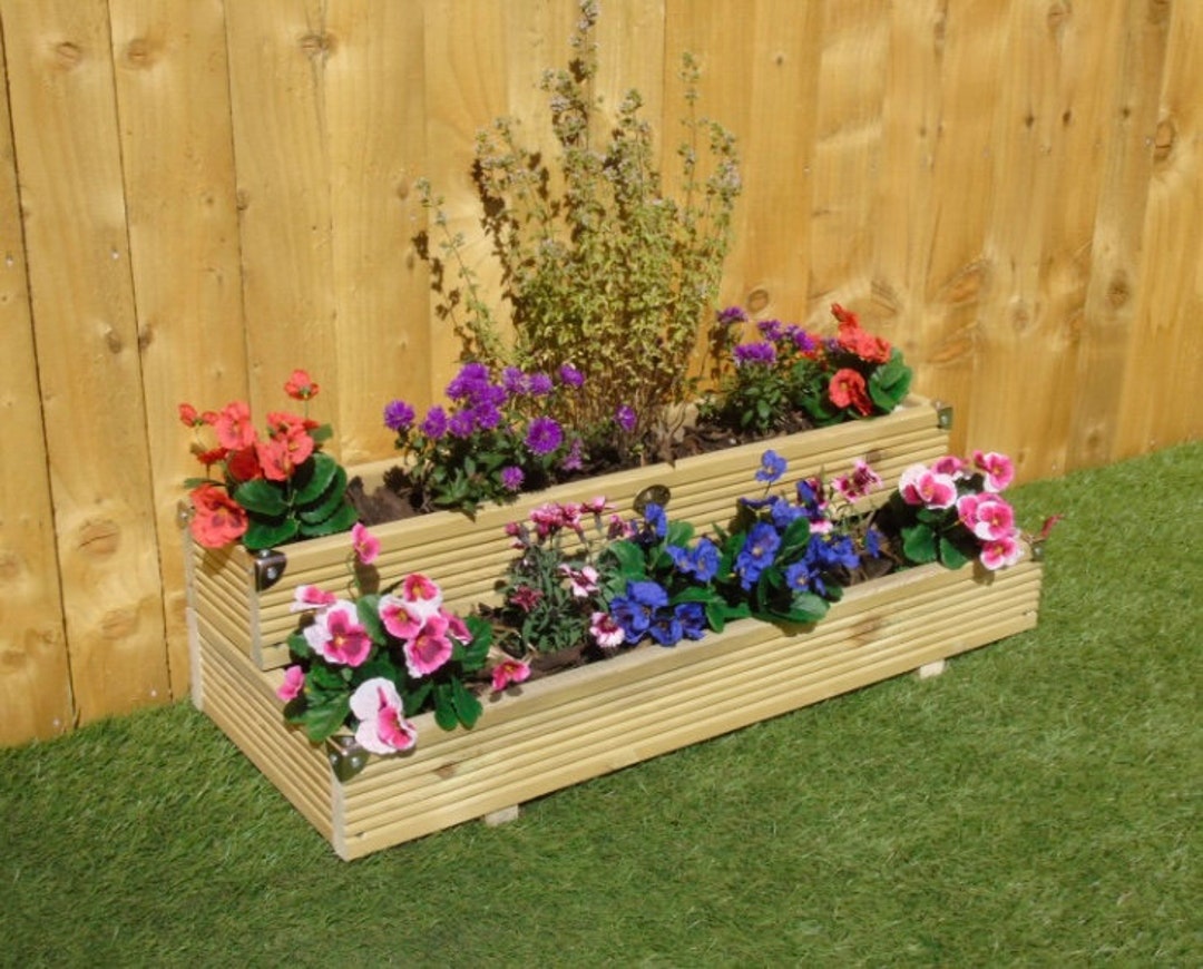 L Shape Raised Planter Bed - (2 Tier Decking Style) - Wooden Outdoor ...