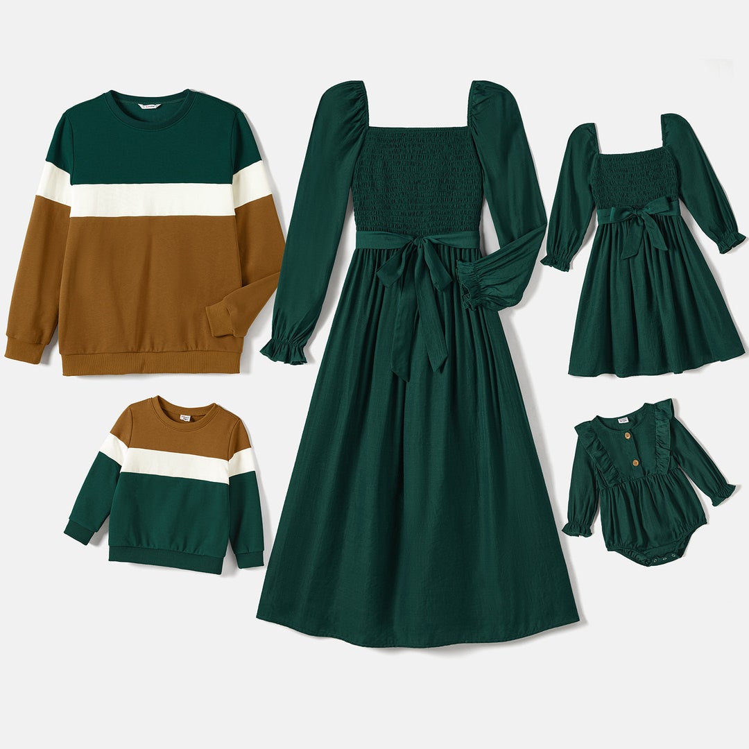 Family Matching Solid Shirred Tiered Belted Dresses and - Etsy