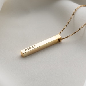 Vertical Bar Necklace for Women Personalized with Location Date Name Engraved Necklace Gold Silver Rose 4 Name Necklace Bar Gift NCK 0042