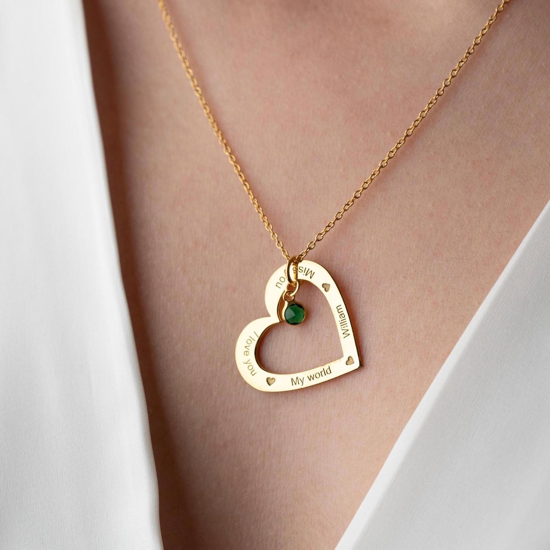 Personalized Gold Birthstone Necklace Women Name Necklace With ...