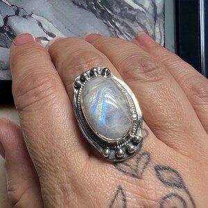 Natural Rainbow Moonstone Sterling Silver Ring / Boho Ring / Bohemian ...