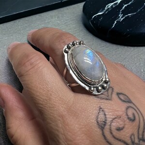 Natural Rainbow Moonstone Sterling Silver Ring / Boho Ring / Bohemian ...