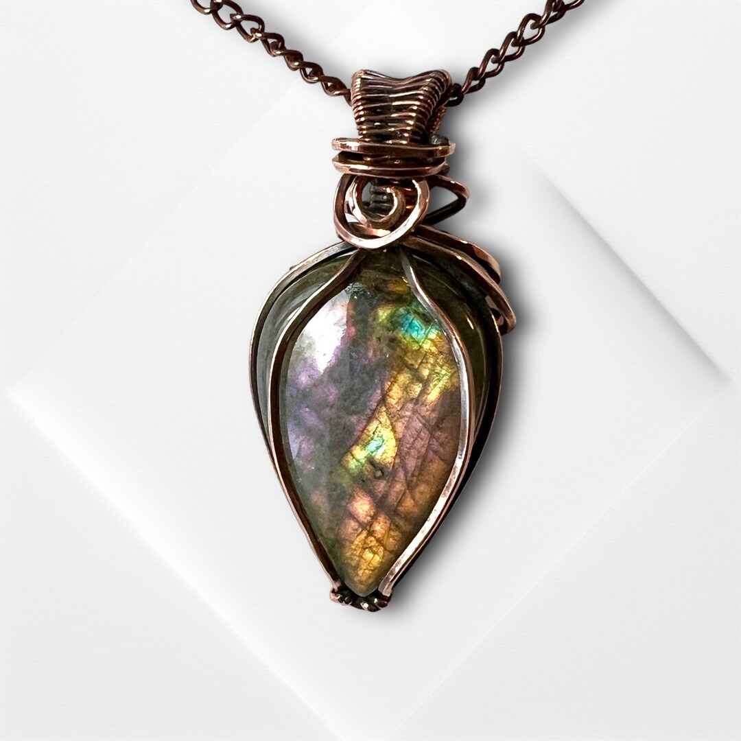 Wire Wrapped Labradorite Necklace / Purple Labradorite Pendant / Native ...