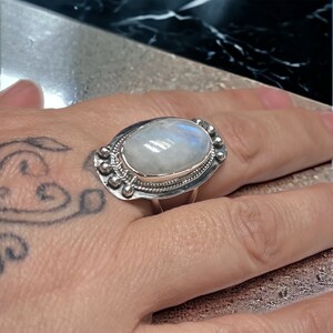 Natural Rainbow Moonstone Sterling Silver Ring / Boho Ring / Bohemian ...