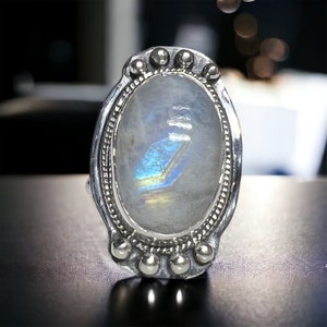 Natural Rainbow Moonstone Sterling Silver Ring / Boho Ring / Bohemian ...