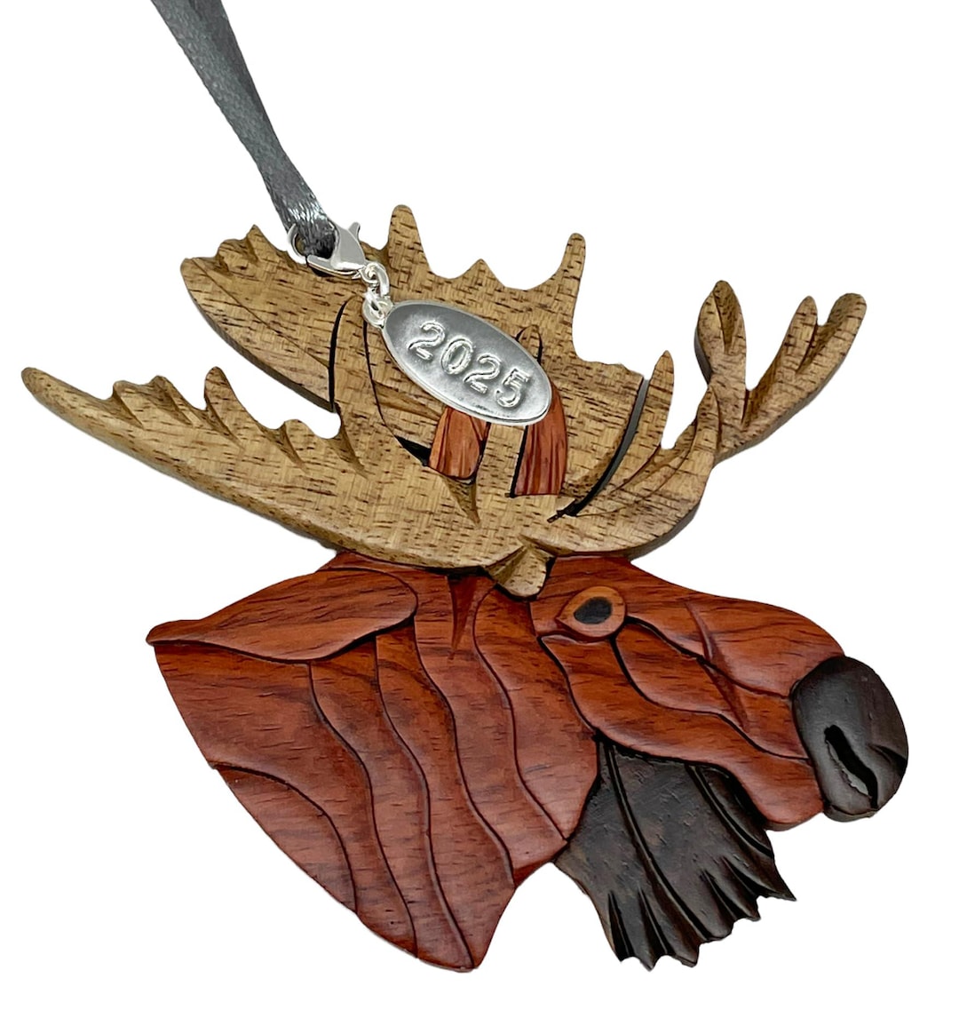 Intarsia Wood Moose Ornament 2025 - Two-tone Handcrafted Design - Etsy