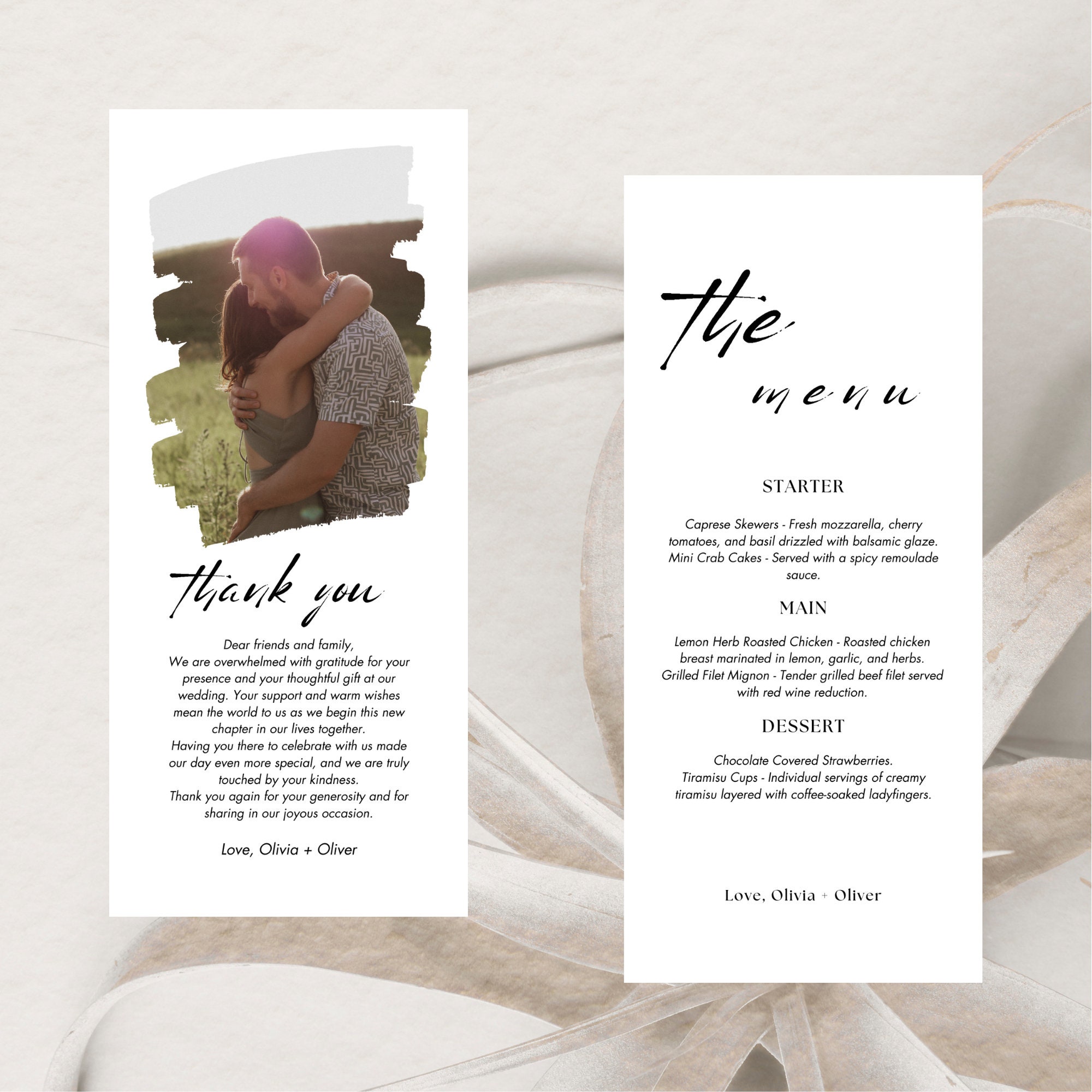 Modern Menu and Thank You Card With Photo, Wedding Menu Card, Napkin ...