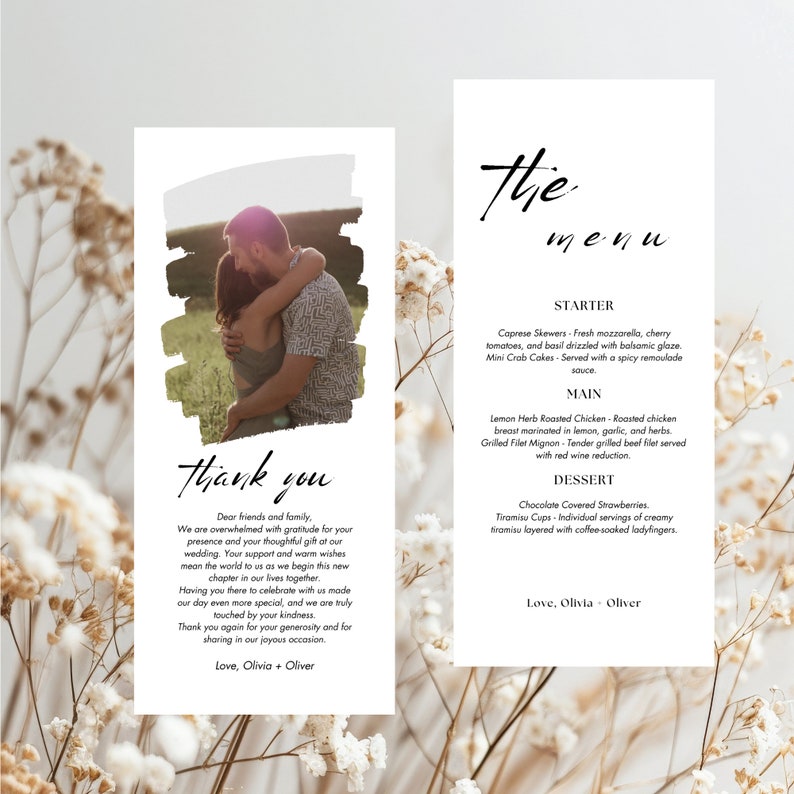 Modern Menu and Thank You Card With Photo, Wedding Menu Card, Napkin ...