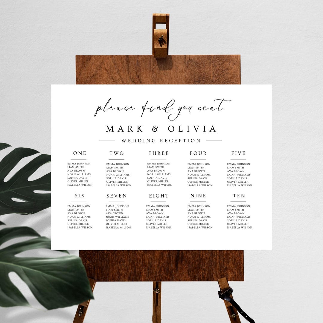 Wedding Seating Chart Template Downloadable, 2 Sizes Seating Chart ...
