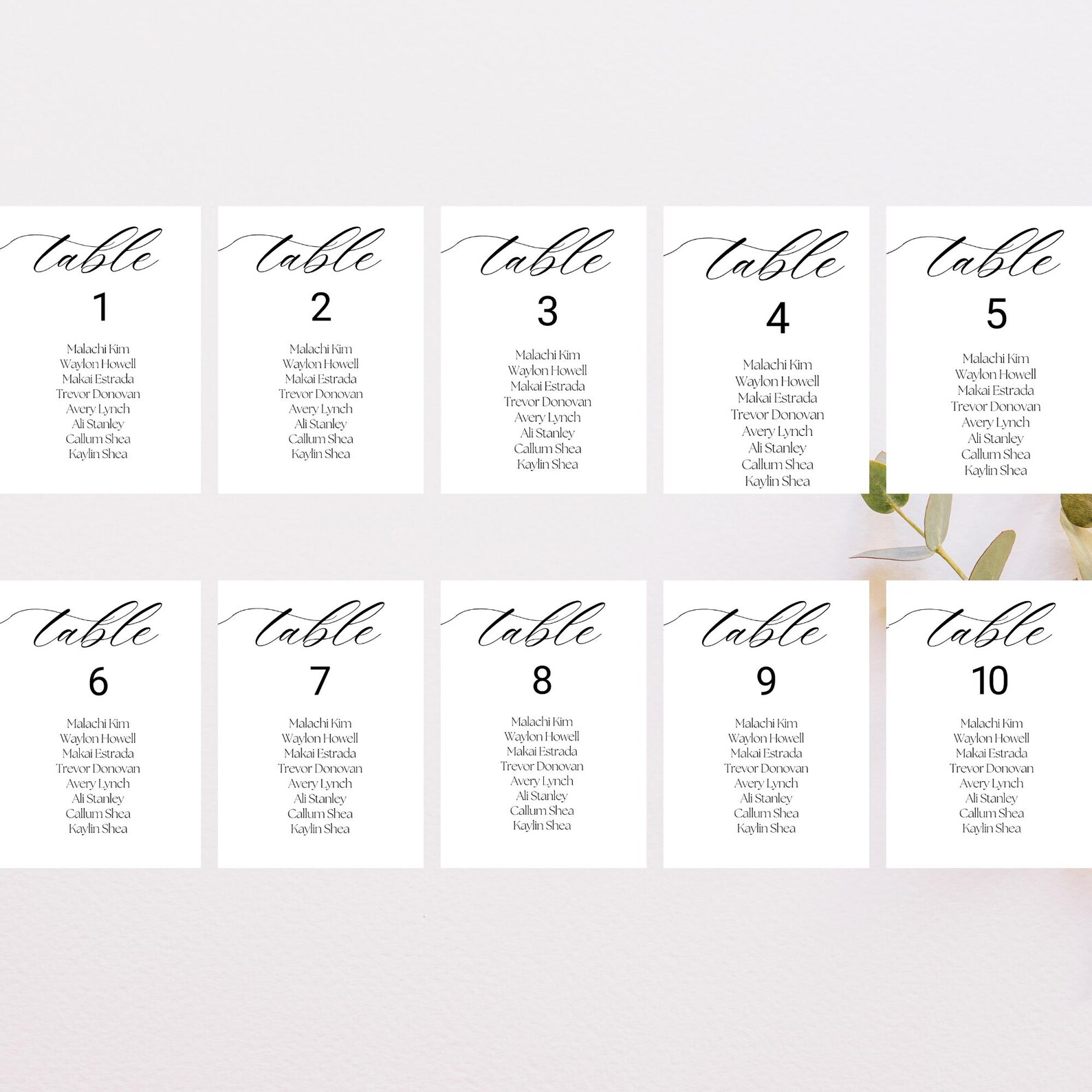 Printable Wedding Seating Chart Cards, Wedding Table Chart Cards ...