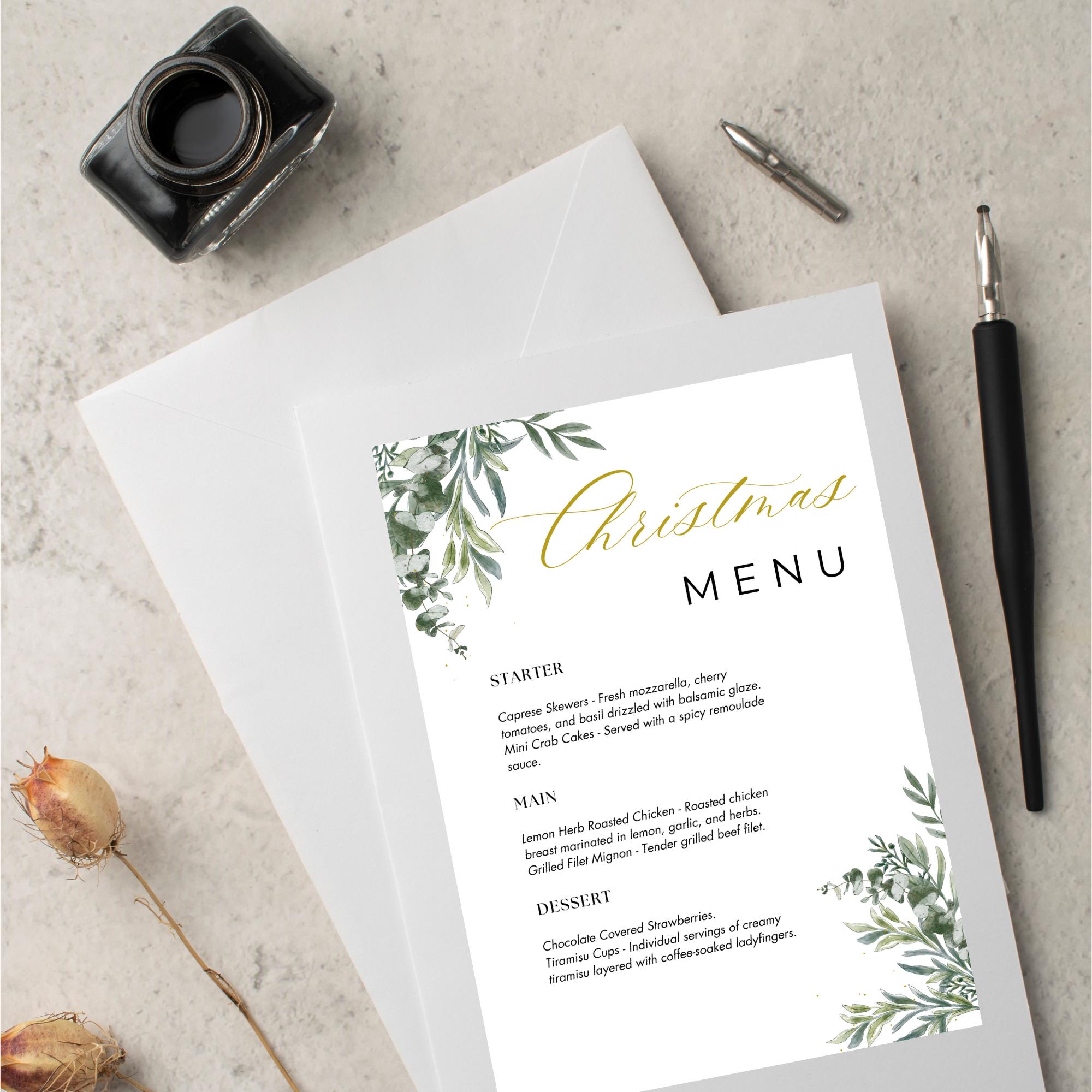 Dinner Menu, Handwritten Menu Template, Christmas Dinner Menu, Editable ...