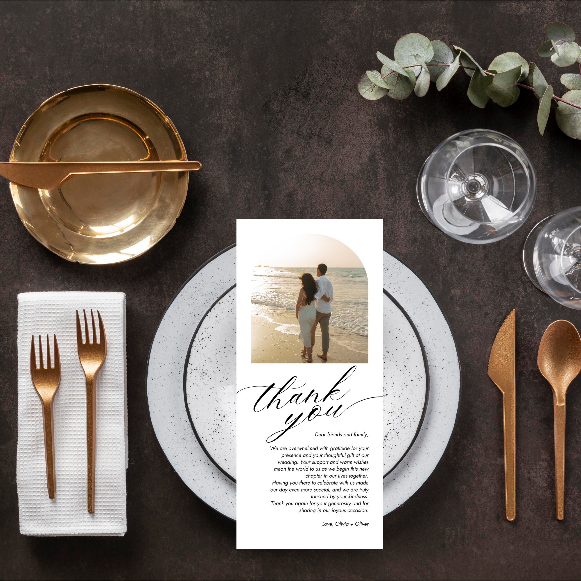 Modern Menu and Thank You Card With Photo, Wedding Menu Card, Napkin ...