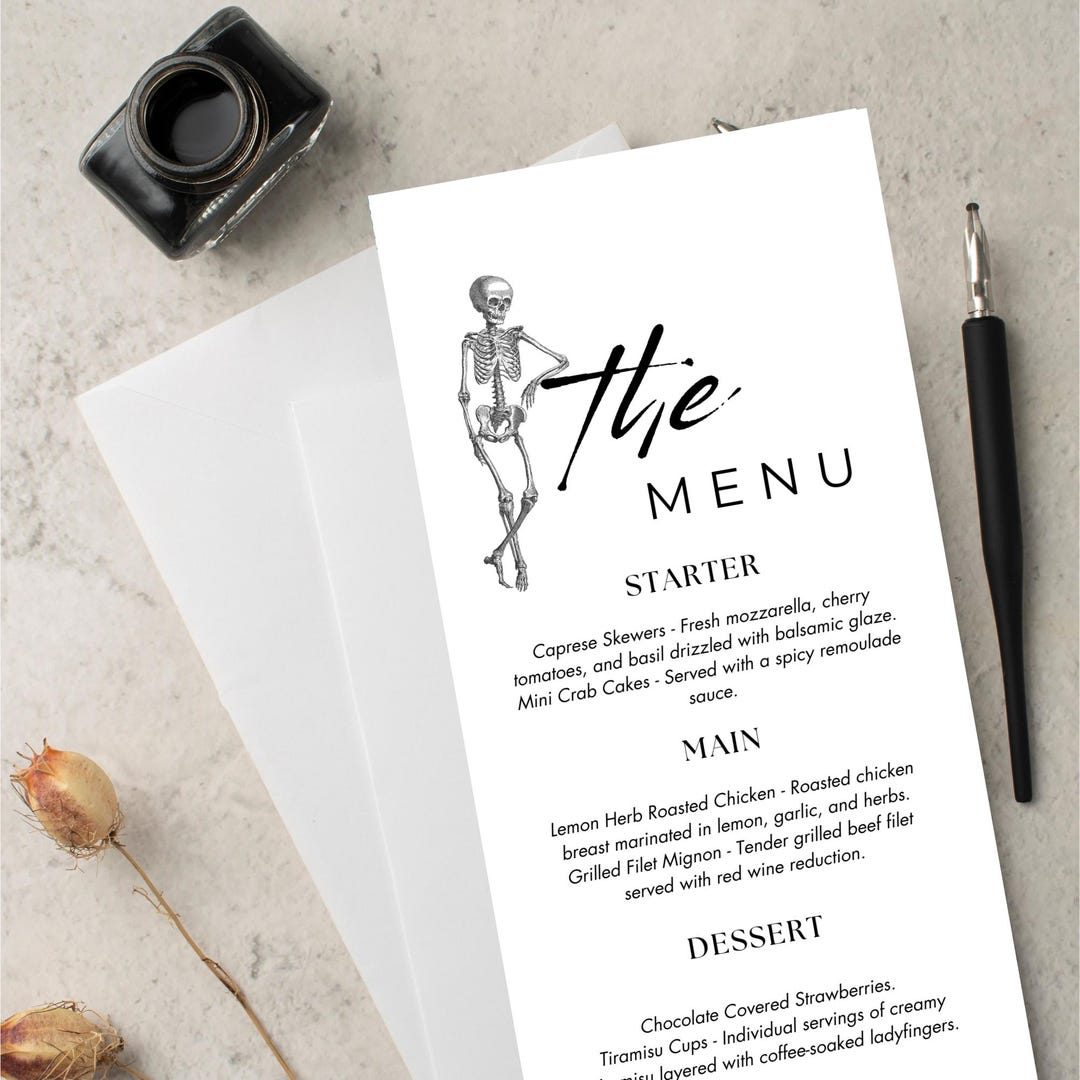 Halloween Skeleton Menu Template, Halloween Party Menu Template ...