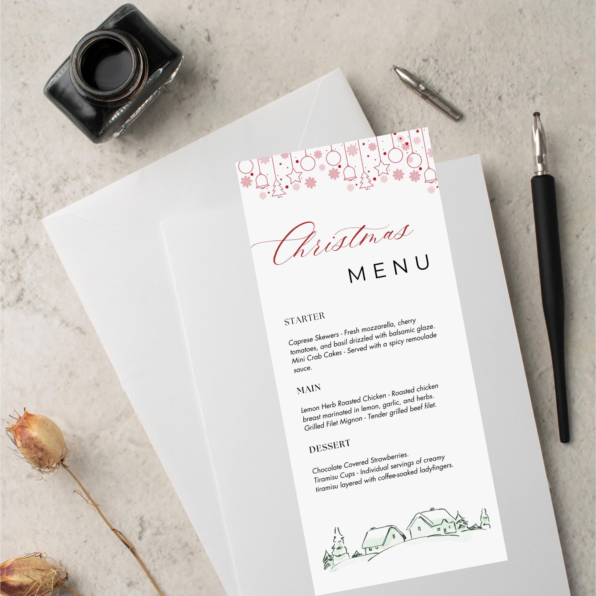 Handwritten Dinner Menu, Handwritten Menu Template, Christmas Dinner ...