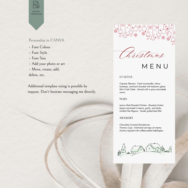 Handwritten Dinner Menu, Handwritten Menu Template, Christmas Dinner ...