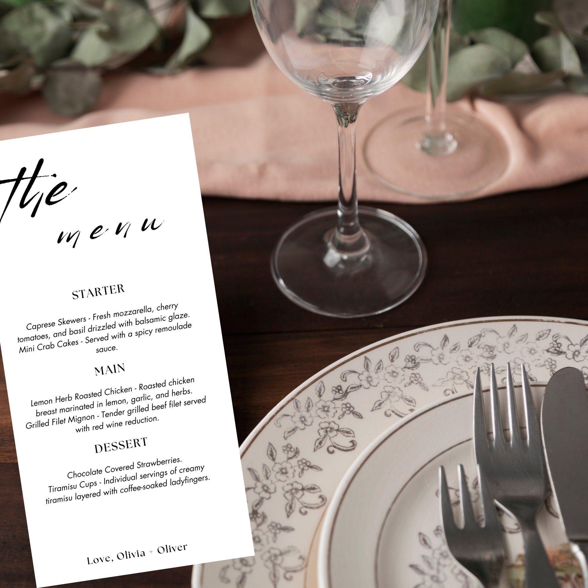 Modern Menu and Thank You Card With Photo, Wedding Menu Card, Napkin ...