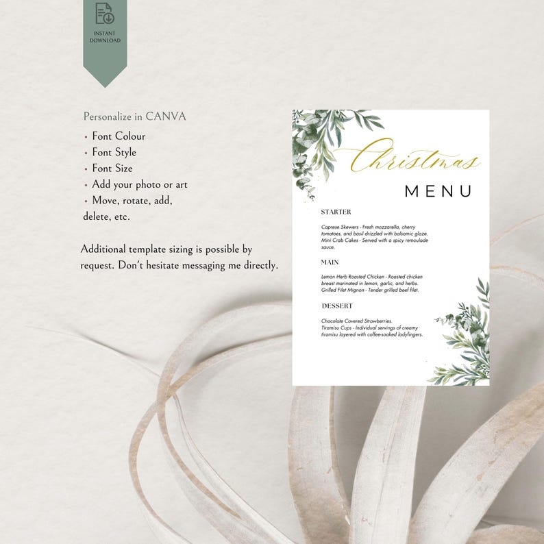 Dinner Menu, Handwritten Menu Template, Christmas Dinner Menu, Editable ...
