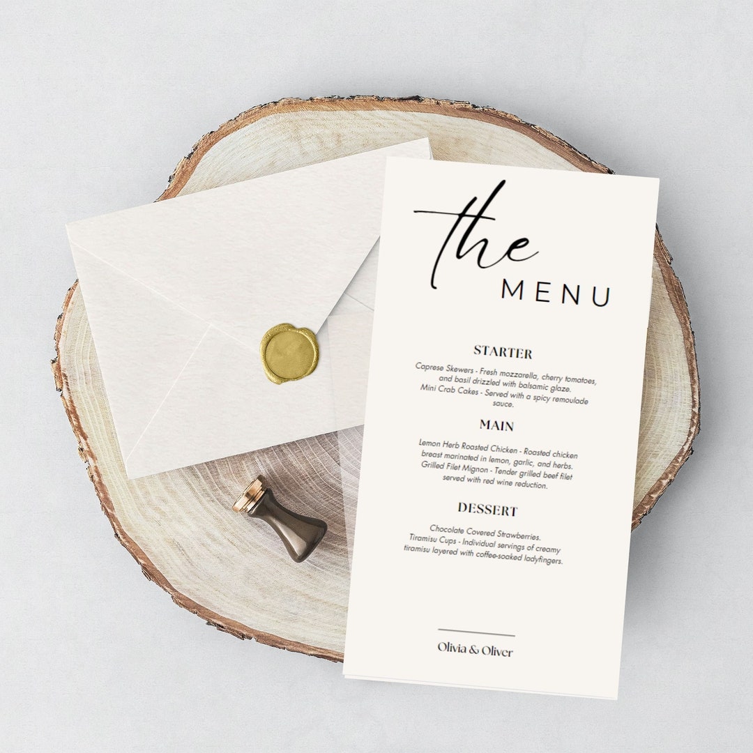 Modern Menu and Thank You Card, Wedding Menu Card, Napkin Note Thank ...