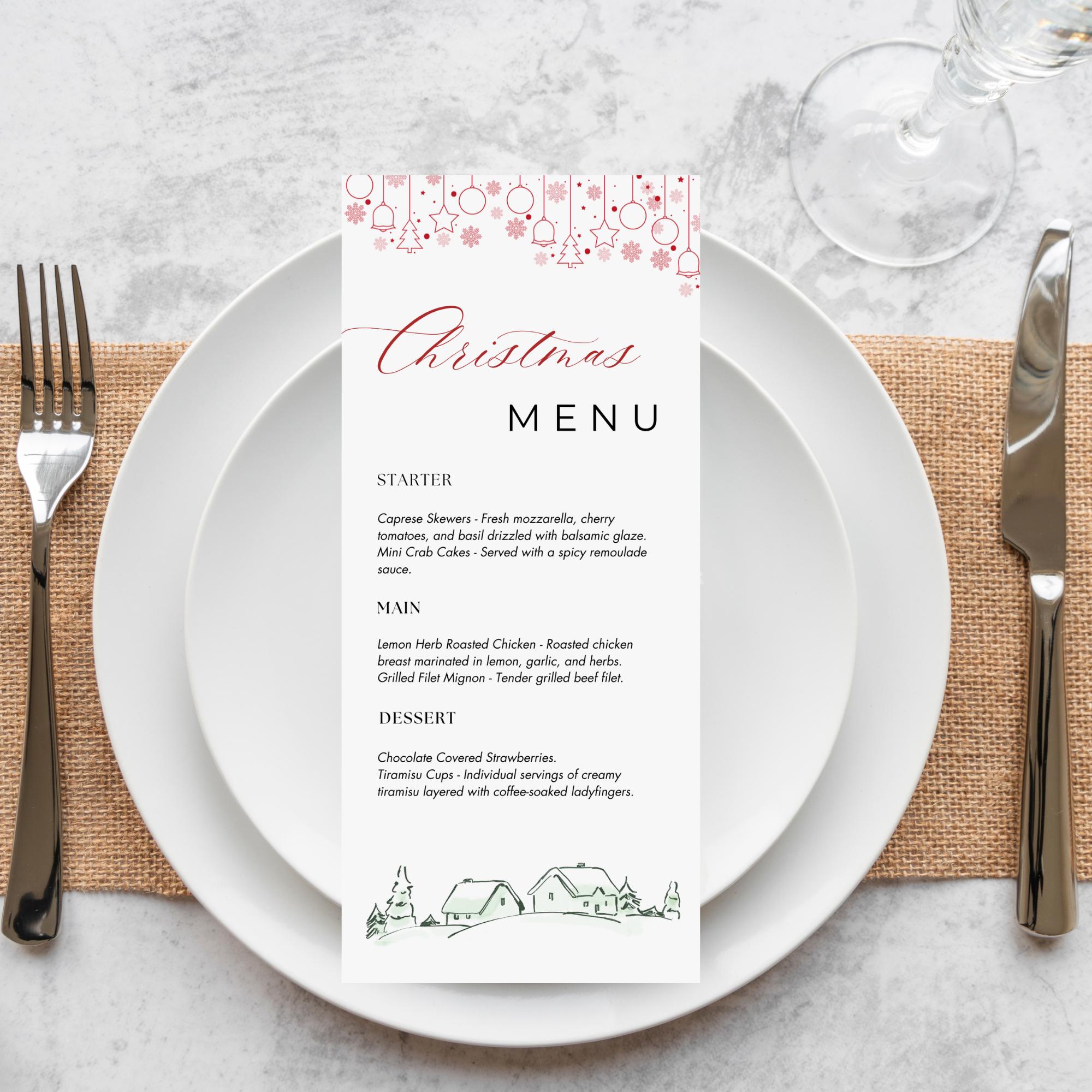 Handwritten Dinner Menu, Handwritten Menu Template, Christmas Dinner ...