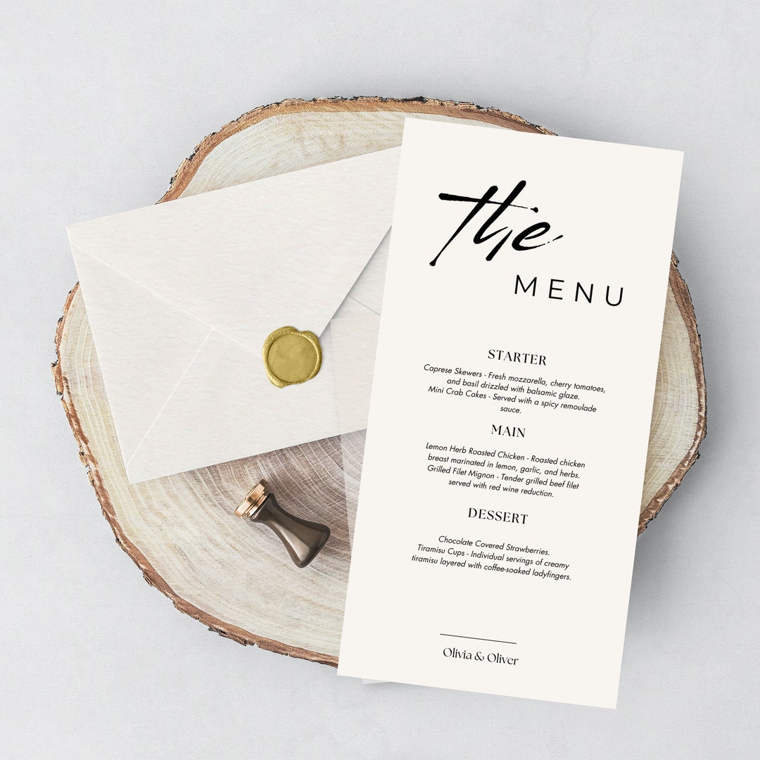 Modern Menu and Thank You Card, Wedding Menu Card, Napkin Note Thank ...