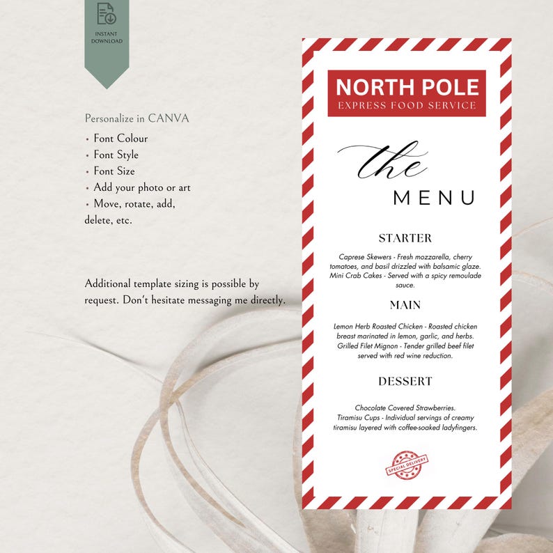 Christmas Menu Template, Christmas Party Menu Template, Editable ...