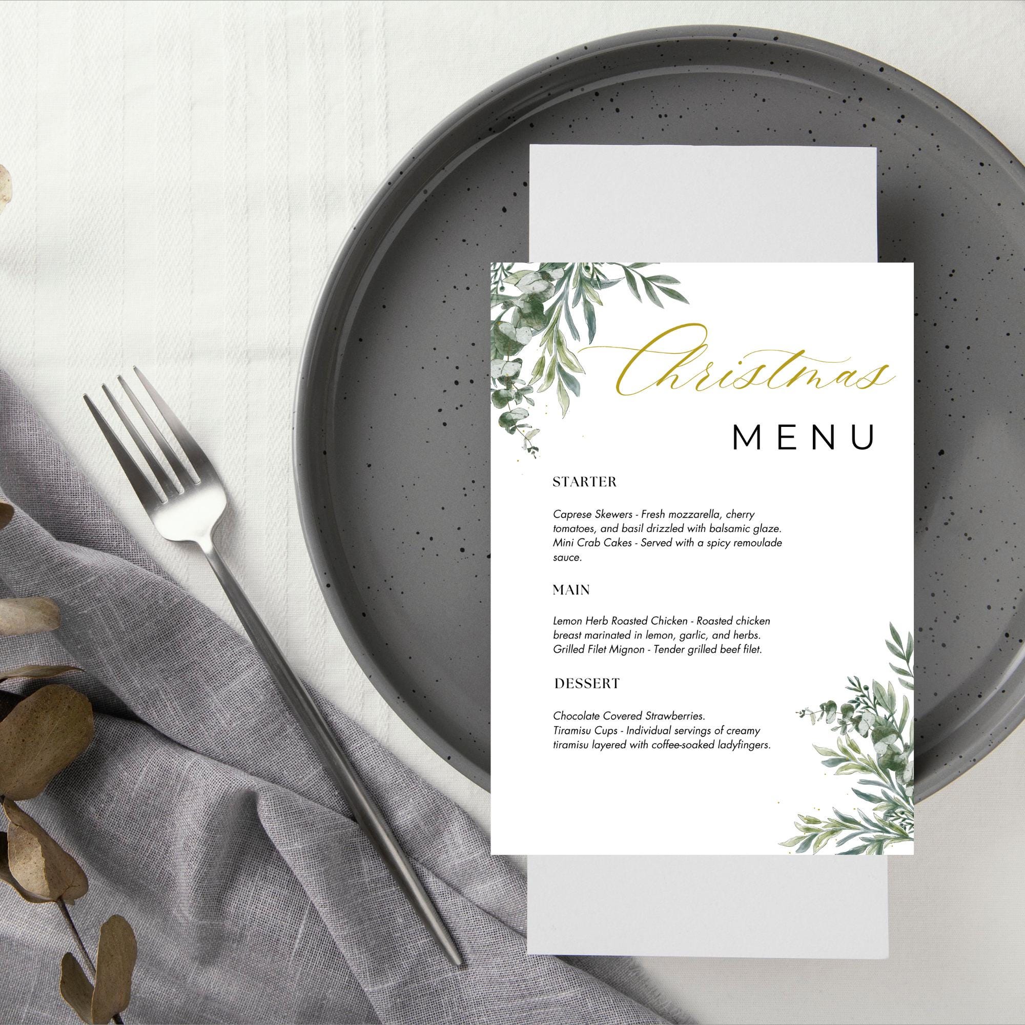 Dinner Menu, Handwritten Menu Template, Christmas Dinner Menu, Editable ...