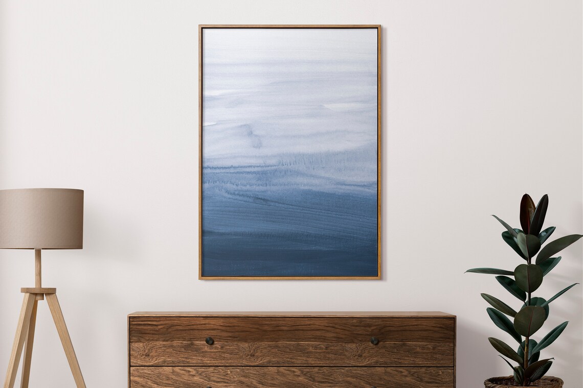 Printable Watercolor Art, Blue Ocean Art, Abstract Navy Art, Minimalist ...