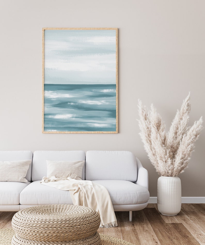 Printable Watercolor Art, Blue Ocean Wall Decor, Relaxing Nordic ...
