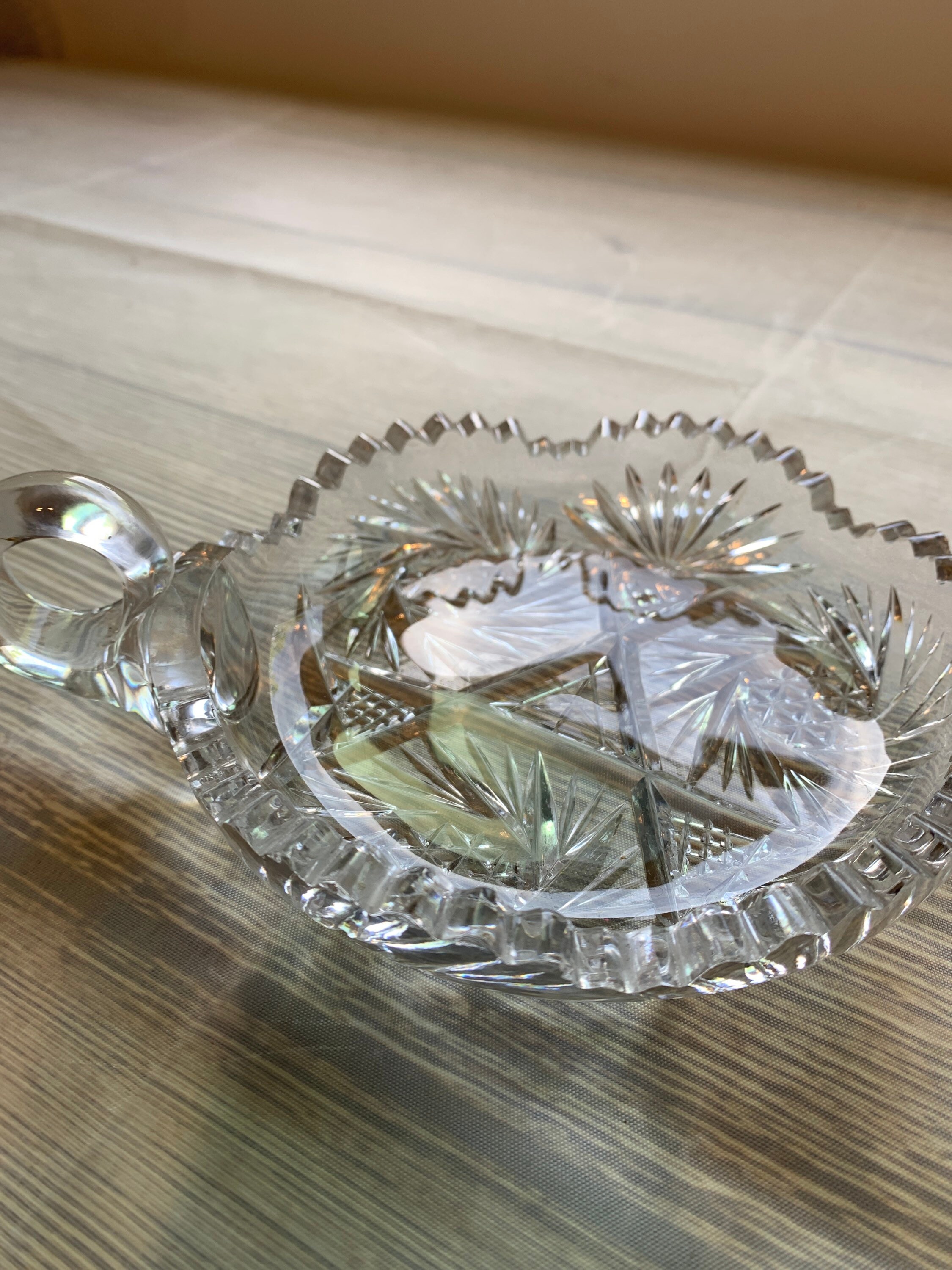 Vintage Unsigned Cut Glass Nappy Bowl With Wavy Sawtooth Edge and A ...