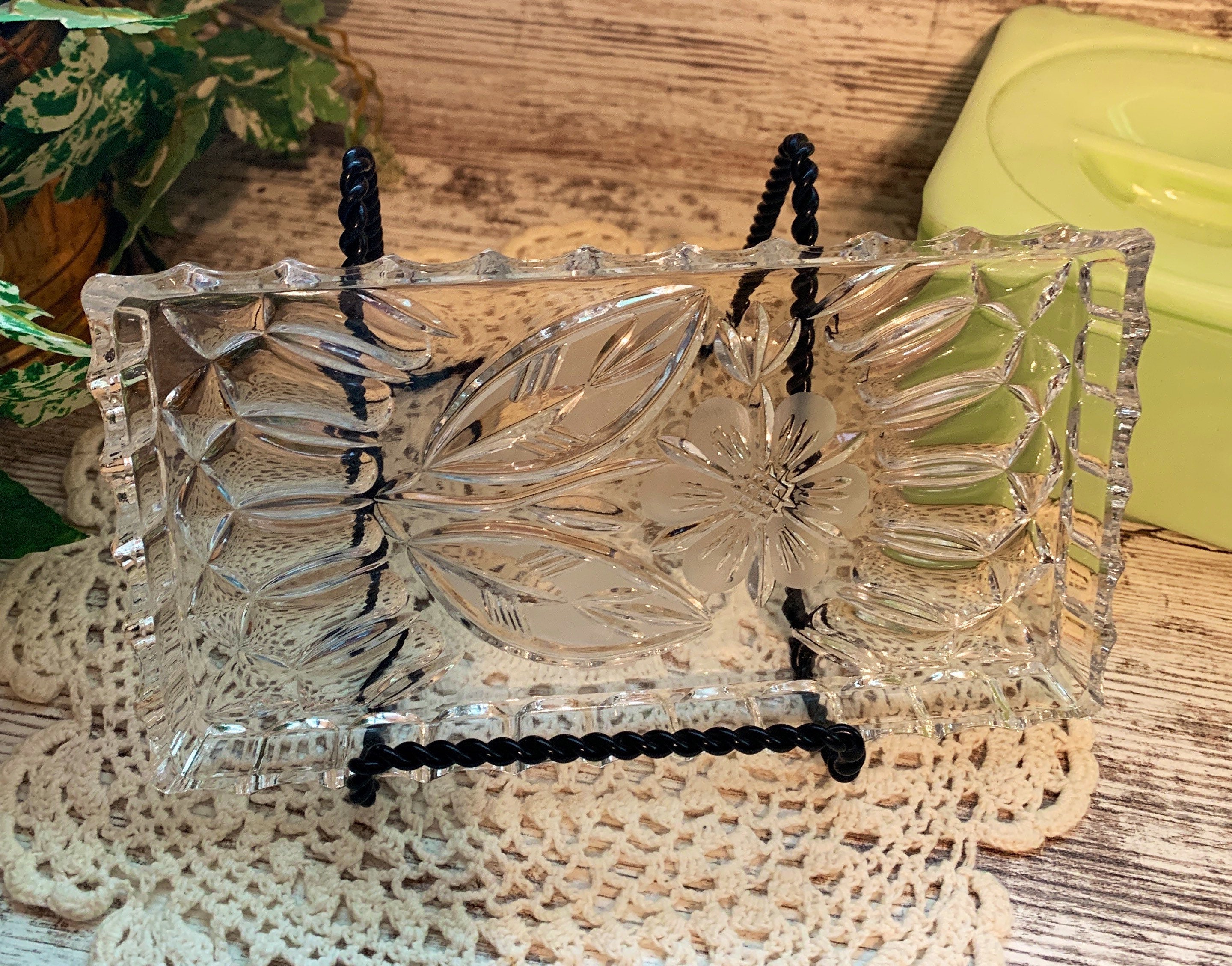 Vintage Rectangular Flower Pattern Depression Glass 1960 - Etsy